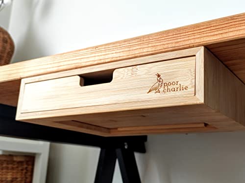 Poor Charlie Under Desk Drawer - Self Adhesive Bamboo Drawer - Sleek and Modern Design - Easy Installation - Compatible with Most Desks