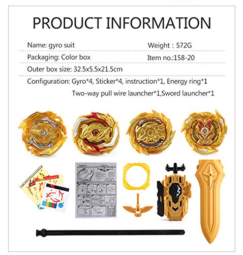Bey Battle Burst Gyro Attack Blades Metal Fusion Evolution Combination with Arena, Launchers Grip & Battling Top(Golden)