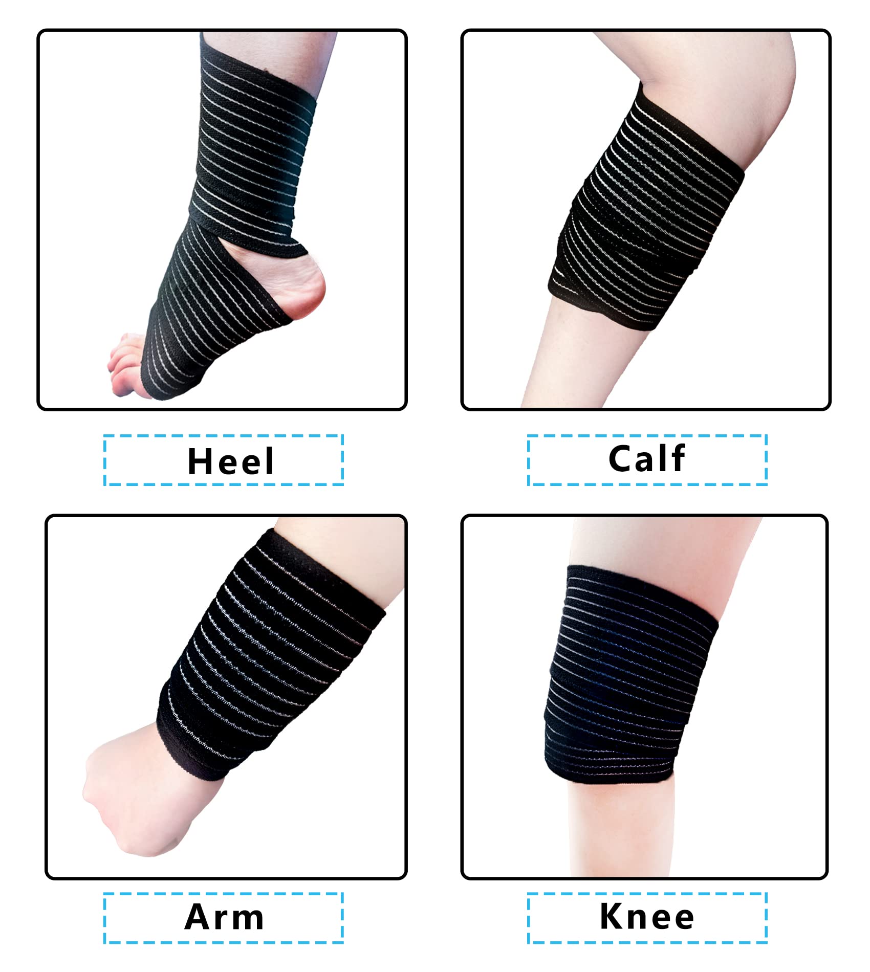 4 Packs Black Elastic Calf Compression Bandage 71 Inches Extra Long Sports Knee Wraps Brace Support Adjustable Leg Compression Sleeve for Stabilizing Ligament, Joint Pain, Sport