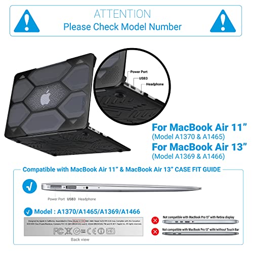 IBENZER Compatible MacBook Air 13 Inch Case A1466 A1369, Heavy Duty Protective Hard Shell Case Cover for Apple Mac Air 13 Old Version 2017 2016 2015 2014 2013 2012 2011 2010, Black, HA13CYBK