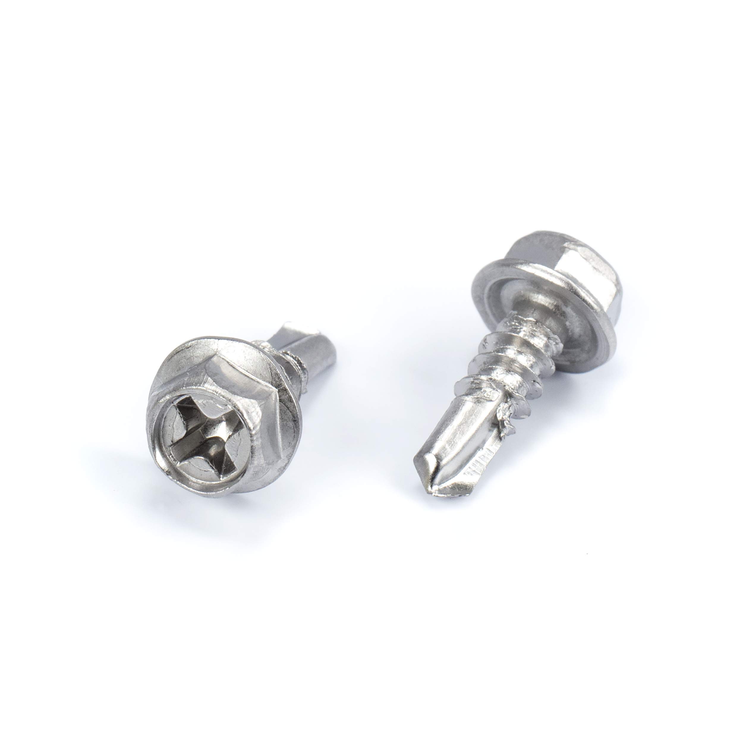 THE CIMPLE CO #8 Size, 1/2" Length (13mm) - Self Tapping/Drilling Screw - 410 Stainless Steel (Exceptional Wear and Very Corrosion Resistant) - Hex and Phillips Head - 100pcs