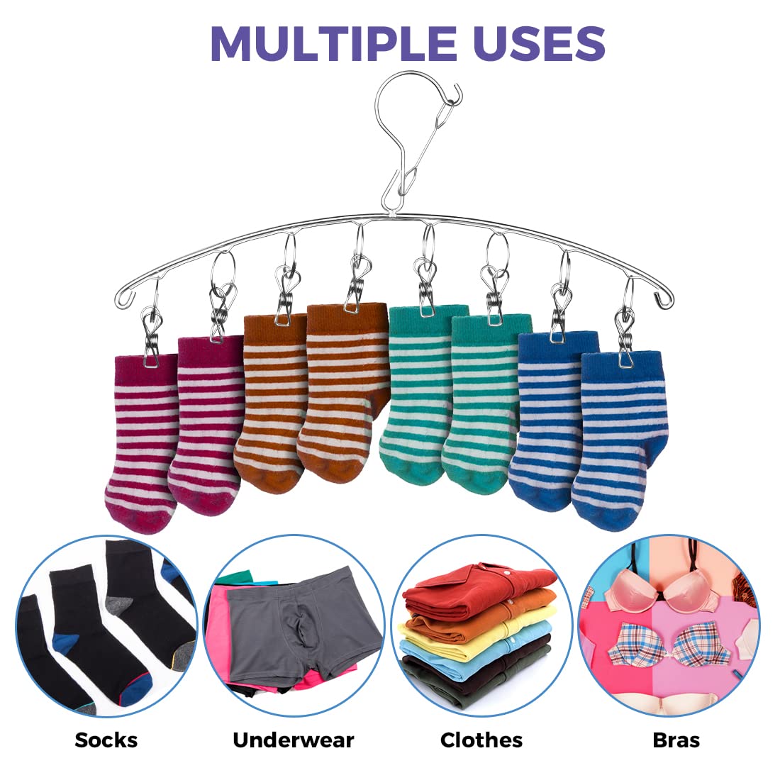 Qudamah Clothes Drying Rack Windproof Clothes Hangers with 8 Clips(3 Packs )