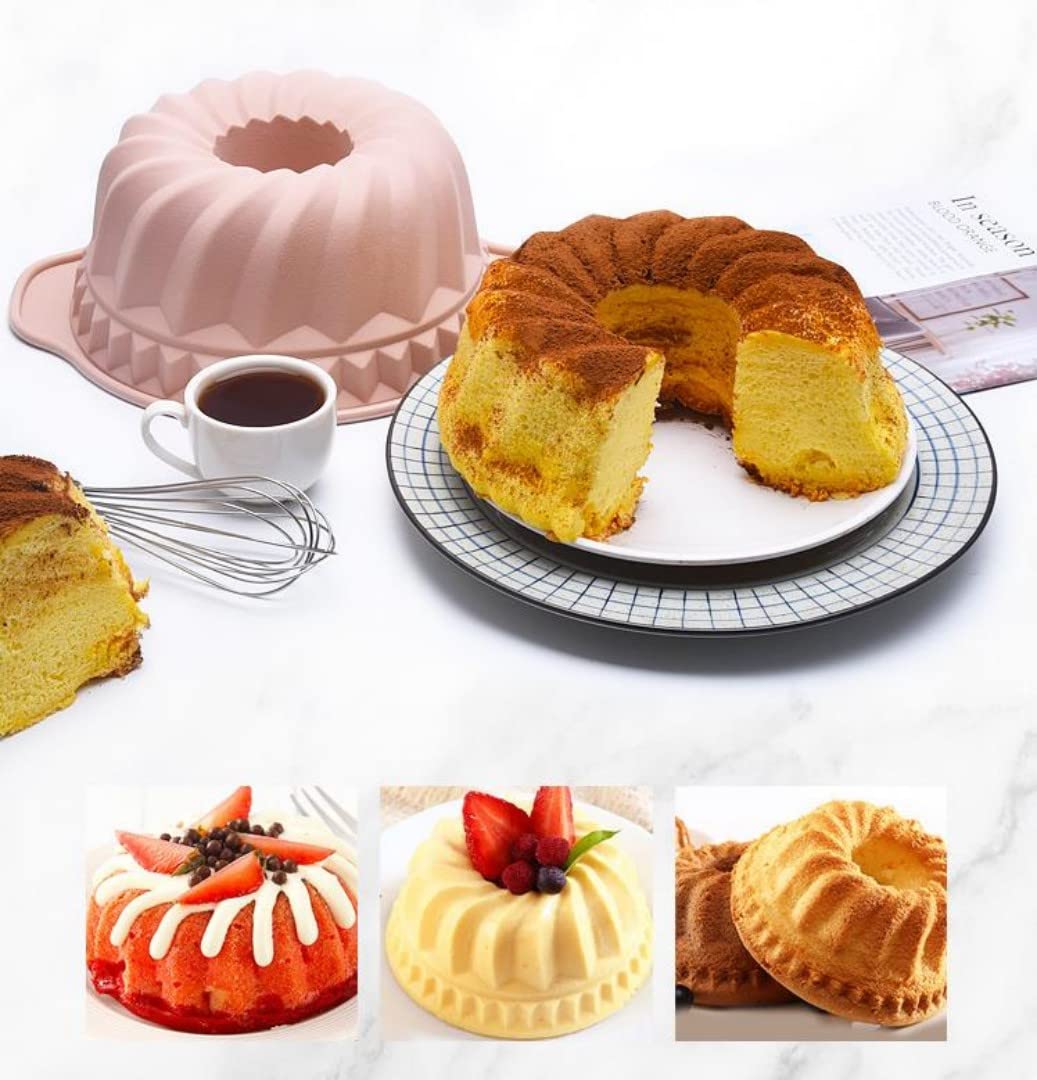 A person who loves life 10" Silicone Bundt Cake Pan, Non-Stick Silicone Bundt Pan with Handle, Home Baking DIY Cake Mold for Cake, Chocolate, Jelly, Bread, Gelatin (Nordic Grey)