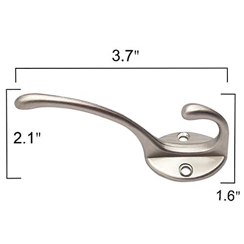IBosins 10 Pack Heavy Duty Dual Coat Hooks Wall Mounted with 40 Screws Retro Double Hooks Utility Silvery Hooks for Coat, Scarf, Bag, Towel, Key, Cap, Cup, Hat (Silvery)