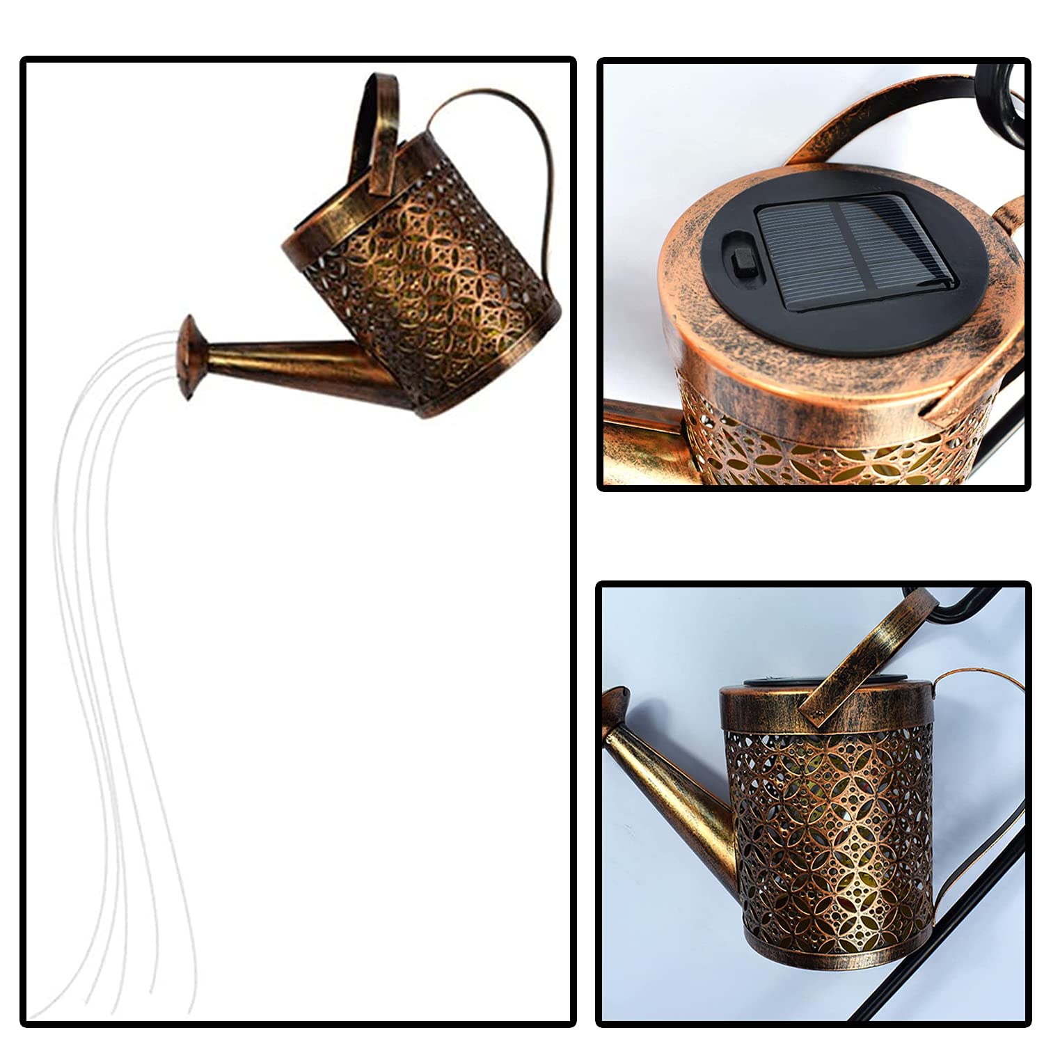 Art Light LED Solar Lamp Outdoor Decoration Light Watering Can Garden Yard Decorative Stake Light Waterproof IP55 with Installed Light String