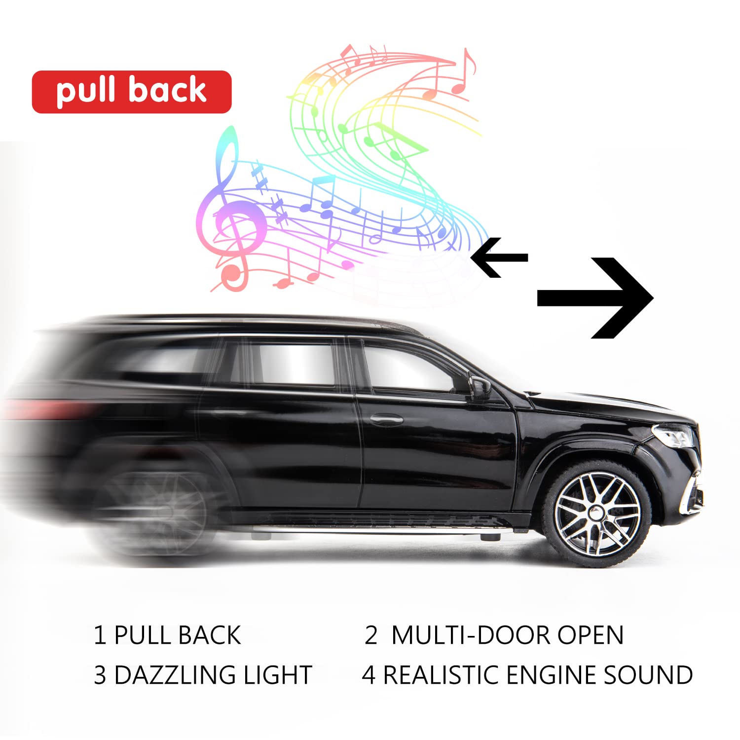 WAKAKAC Benz GLS63 AMG Model Car 1/24 Alloy Diecast Collectible Pull Back Toy Car with Light and Sound Door Can Be Opened for Kids Boys Gift (Green)