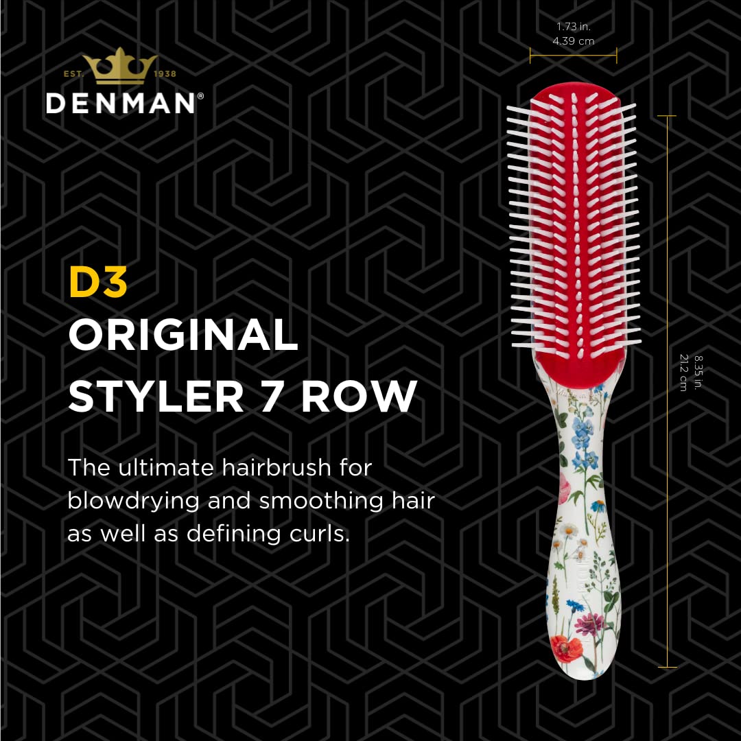 Denman Original Curl Definer & Styler 7 Row Hairbrush for Detangling, Separating, and Defining Curls, Curly Hairbrush - D3 Wild Flowers