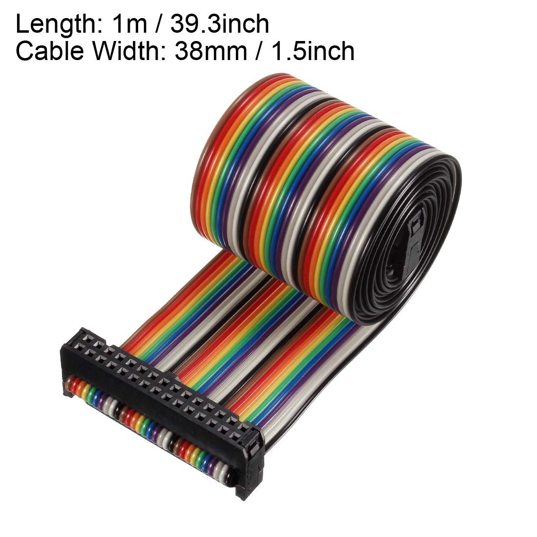 uxcell IDC Rainbow Wire Flat Ribbon Cable 30P A-type FC/FC Connector 2.54mm Pitch 1m/39.3inch Length