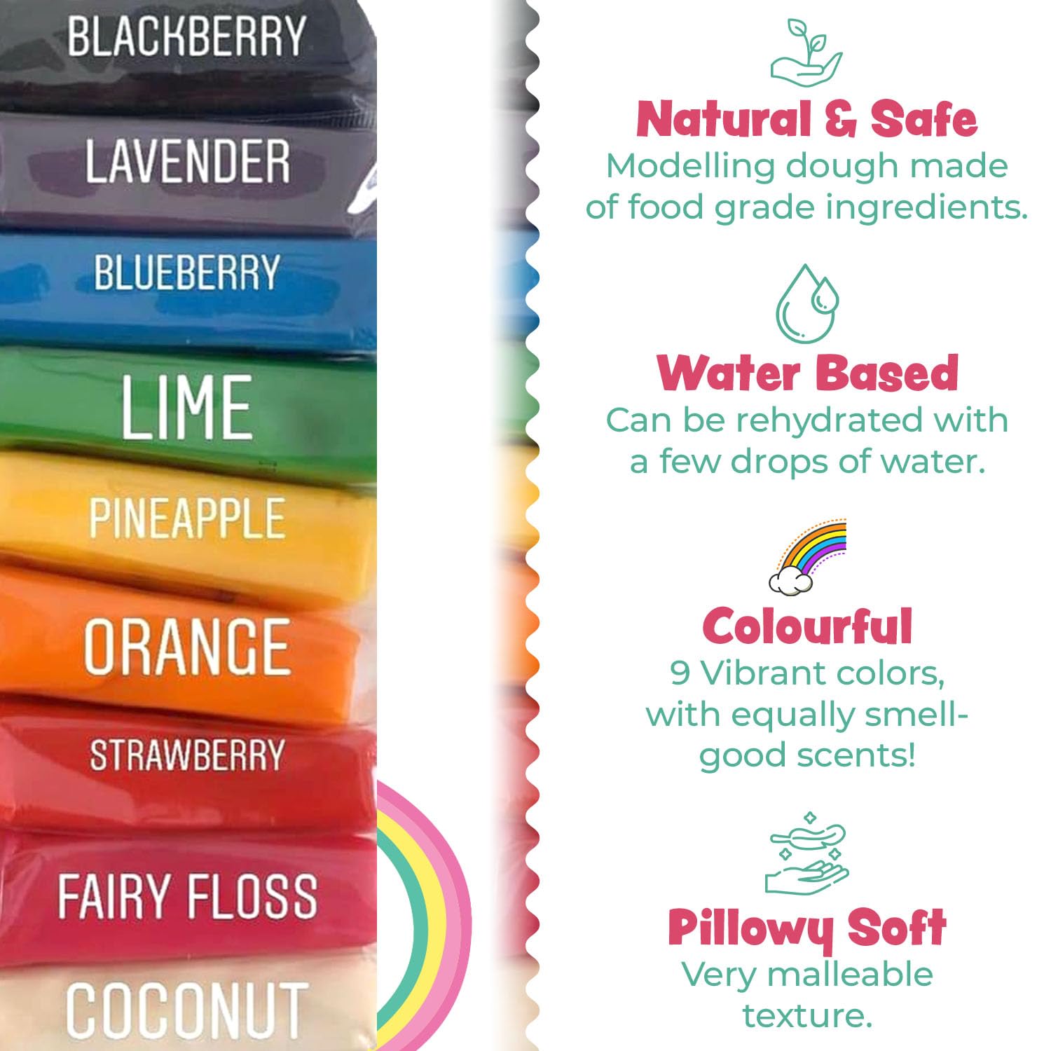 Bio DoUgh Natural Play Dough - Handmade in Australia - Scented, Non-Toxic & Reusable Modeling Dough for Kids - Food Grade Ingredients - Perfect for Creative Play, Arts & Crafts | 39.7oz (9 Colors)