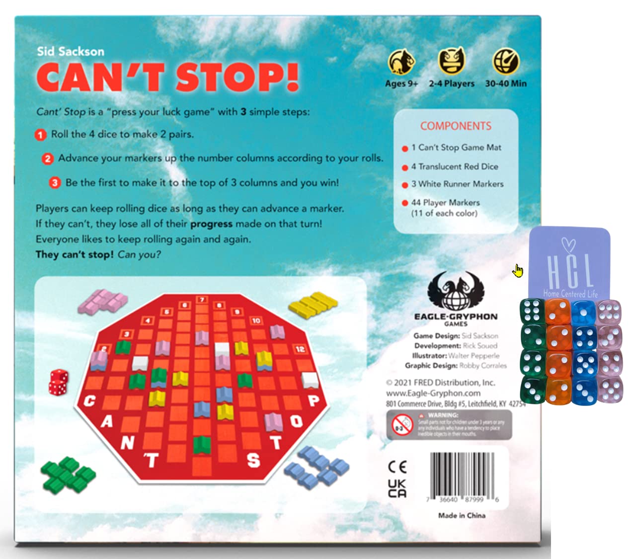 Can't Stop, Family Board Game, Fun for Kids, Teens, and Adults Bundled with Three Extra Sets of Dice (Eagle-Gryphon 2021 Edition)