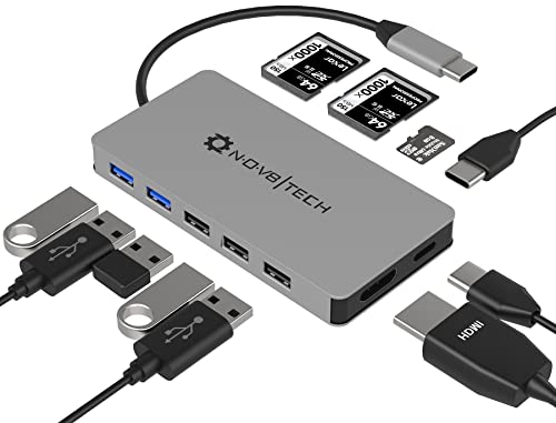 NOV8Tech USB C Hub, 11 in 1 USB Hub 3.0 Adapter Dongle for M1 MacBook Pro Air, Windows Laptop and Other Type C Devices, 4K HDMI, 100W USB C Dock PD, Micro SD & 2X SD, 2X USB 3.0, 3X USB 2.0
