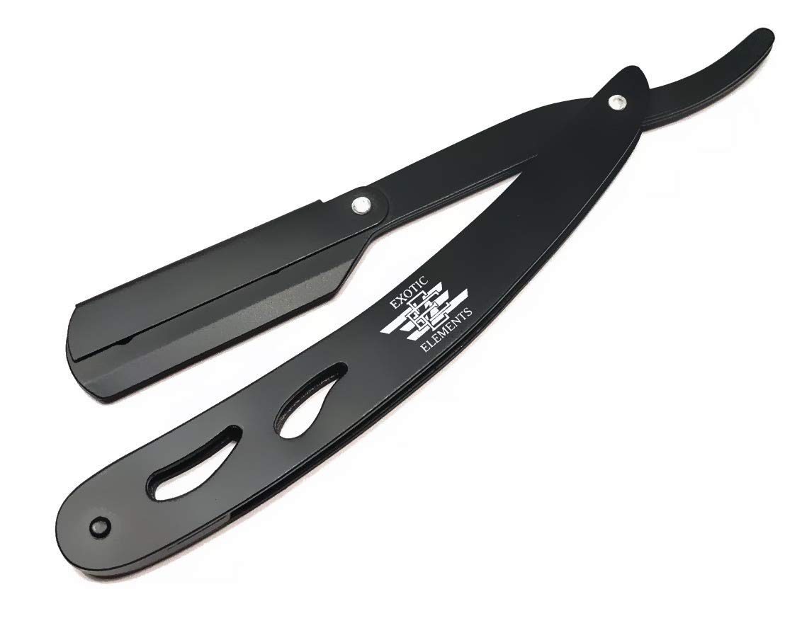 Men's Professional Black Steel Barber Men’s Folding Razor Knife Straight Edge Barbershop Razor Blade