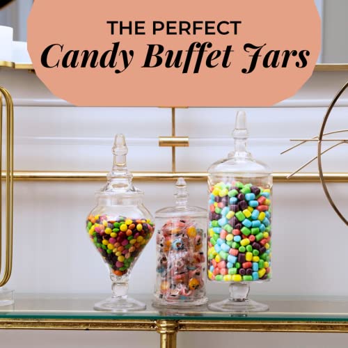 Mantello Glass Apothecary Jars with Lids- Set of 3 Jars for Candy Buffet - Apothecary Jars for Bathroom, Candy Bar, Kitchen, Large