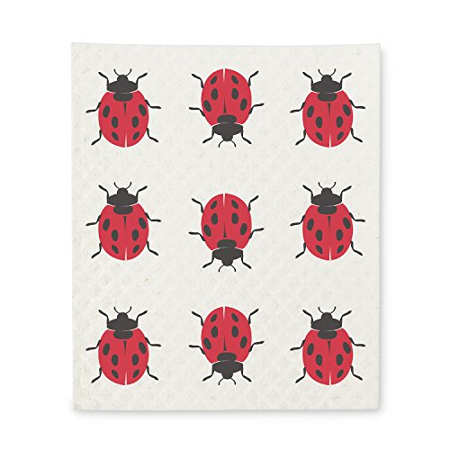 Abbott Collection 1284-ASD/BUG 01 1284-ASD/BUG 01 Swedish Dish Cloth (2 Pack), White/Black/Red, 5" x 8"