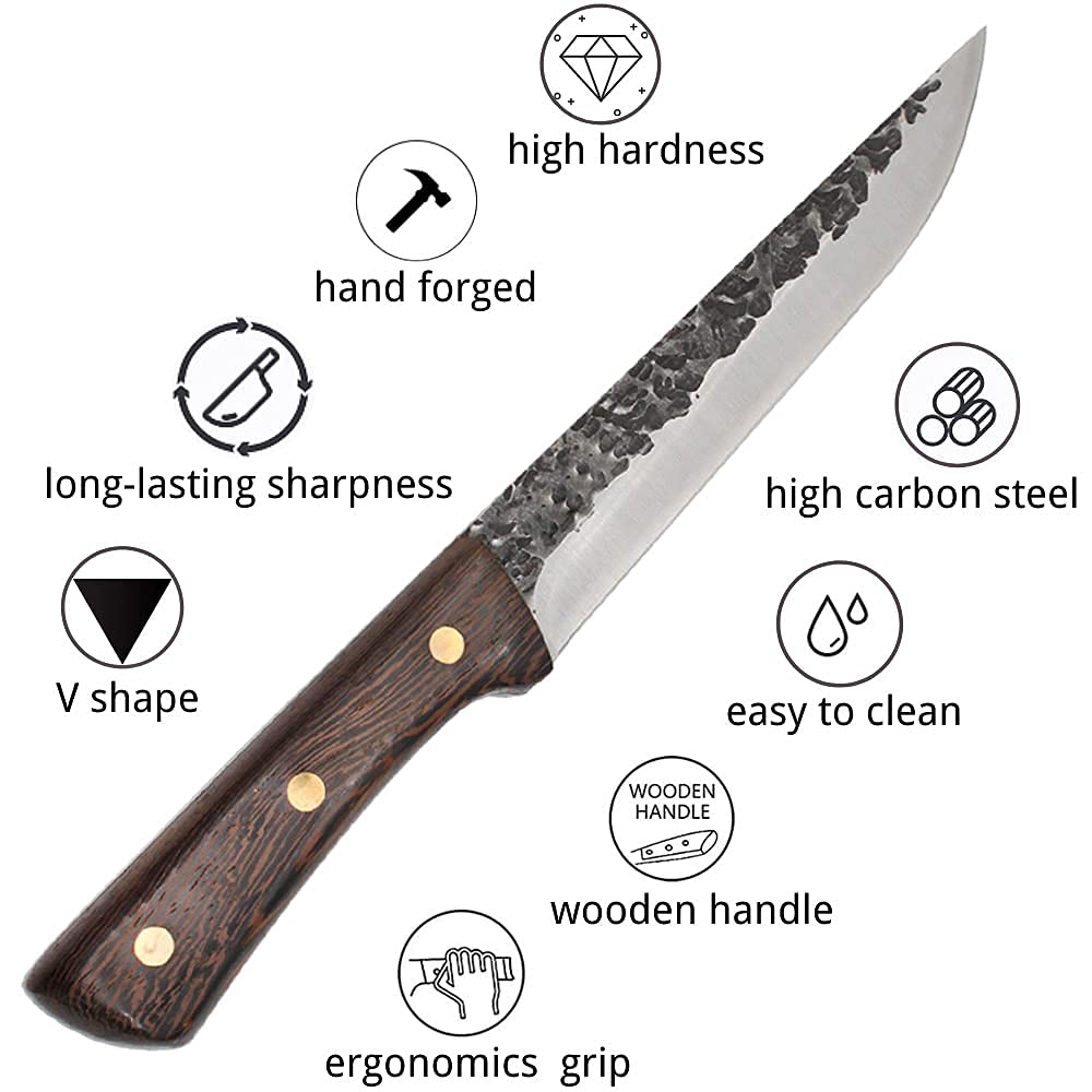 ZENG JIA DAO Full Tang Boning Knife Fillet Knife with Sheath, for deboning, meat cutting and slicing,6 inch Razor Sharp Meat Cleaver Butcher Knife