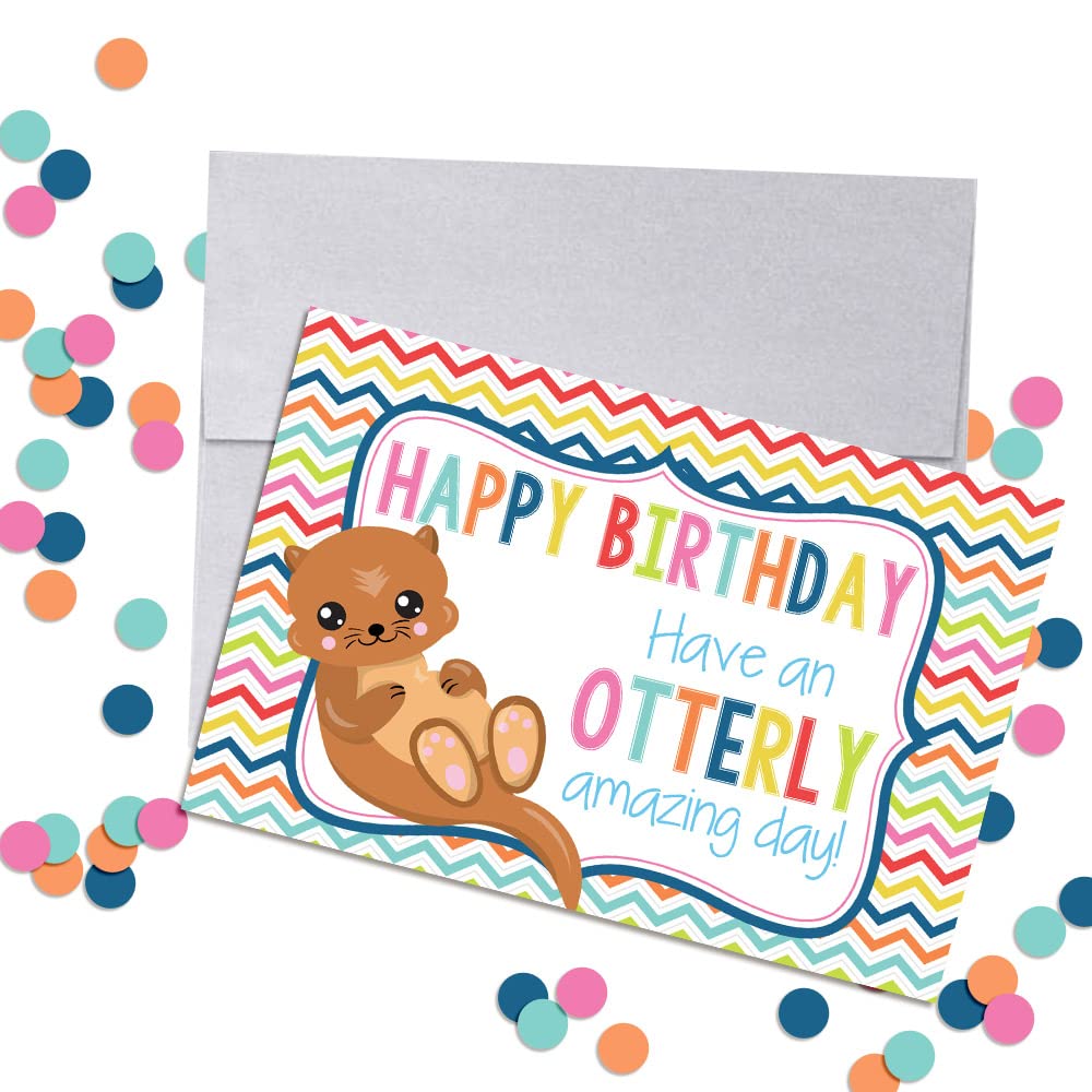 Adorable Otter OTTERLY Amazing Day Birthday Pun Themed Single (1) All Occasion Blank Birthday Card To Send To Friends & Family, 4"x 6" (when folded) Fill In Greeting Note Card by AmandaCreation
