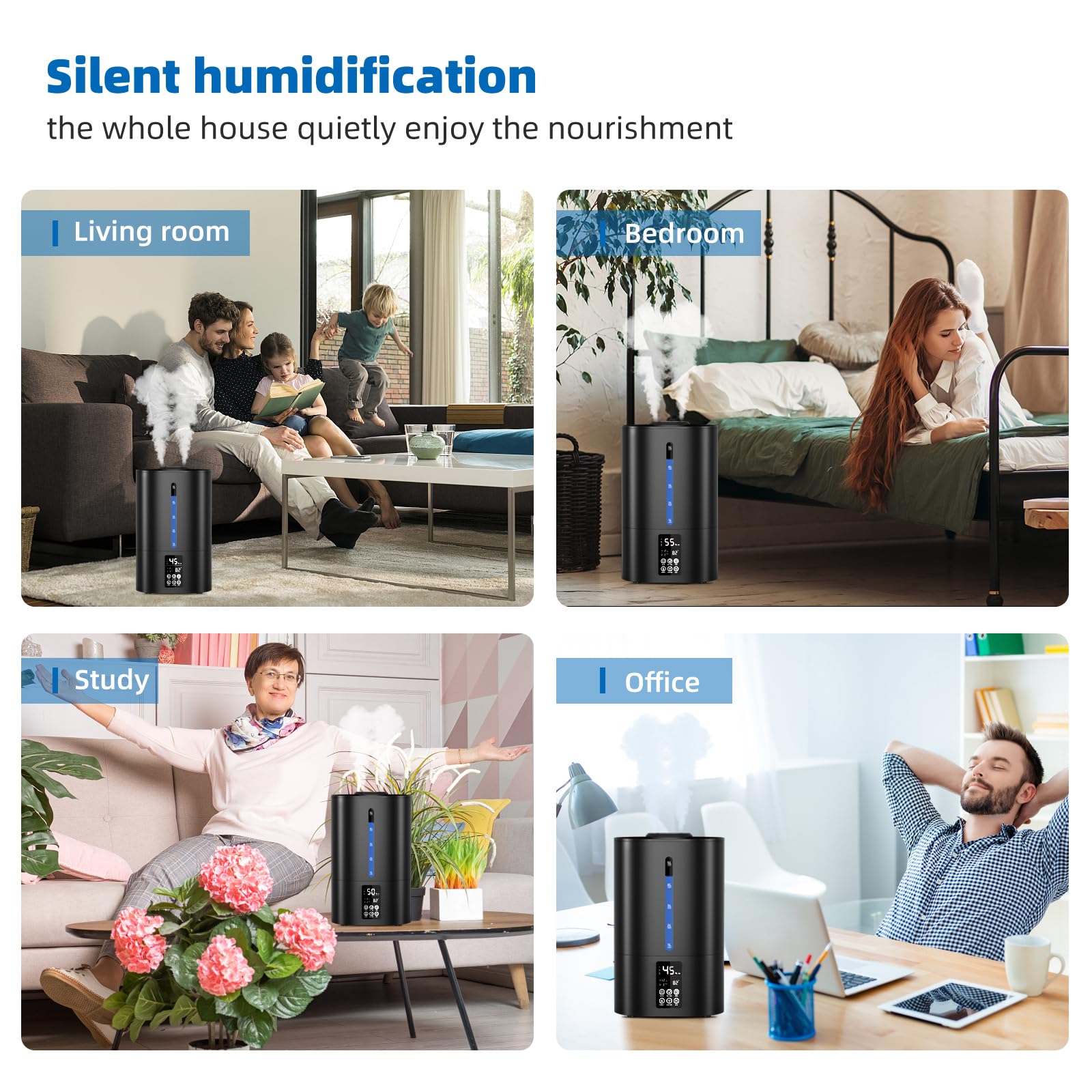 5L Humidifiers for Bedroom and Plants, Ultrasonic Cool Mist Humidifiers for Baby home Mist Top Fill Desk Humidifiers Essential Oil Diffuser, Quiet Humidifiers with Adjustable Mist,360°Nozzle-Black