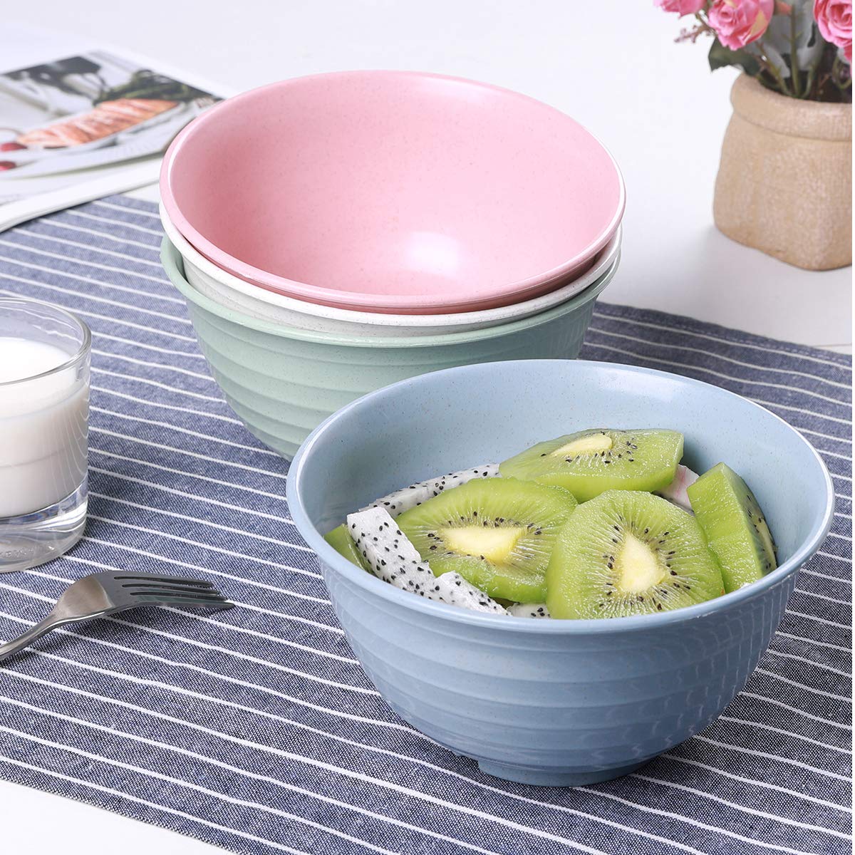 DUOLUV Unbreakable Cereal Bowls - Wheat Straw Fiber Lightweight Bowl Sets 4 - Dishwasher & Microwave Safe - for,Rice,Soup Bowls (30 OZ)