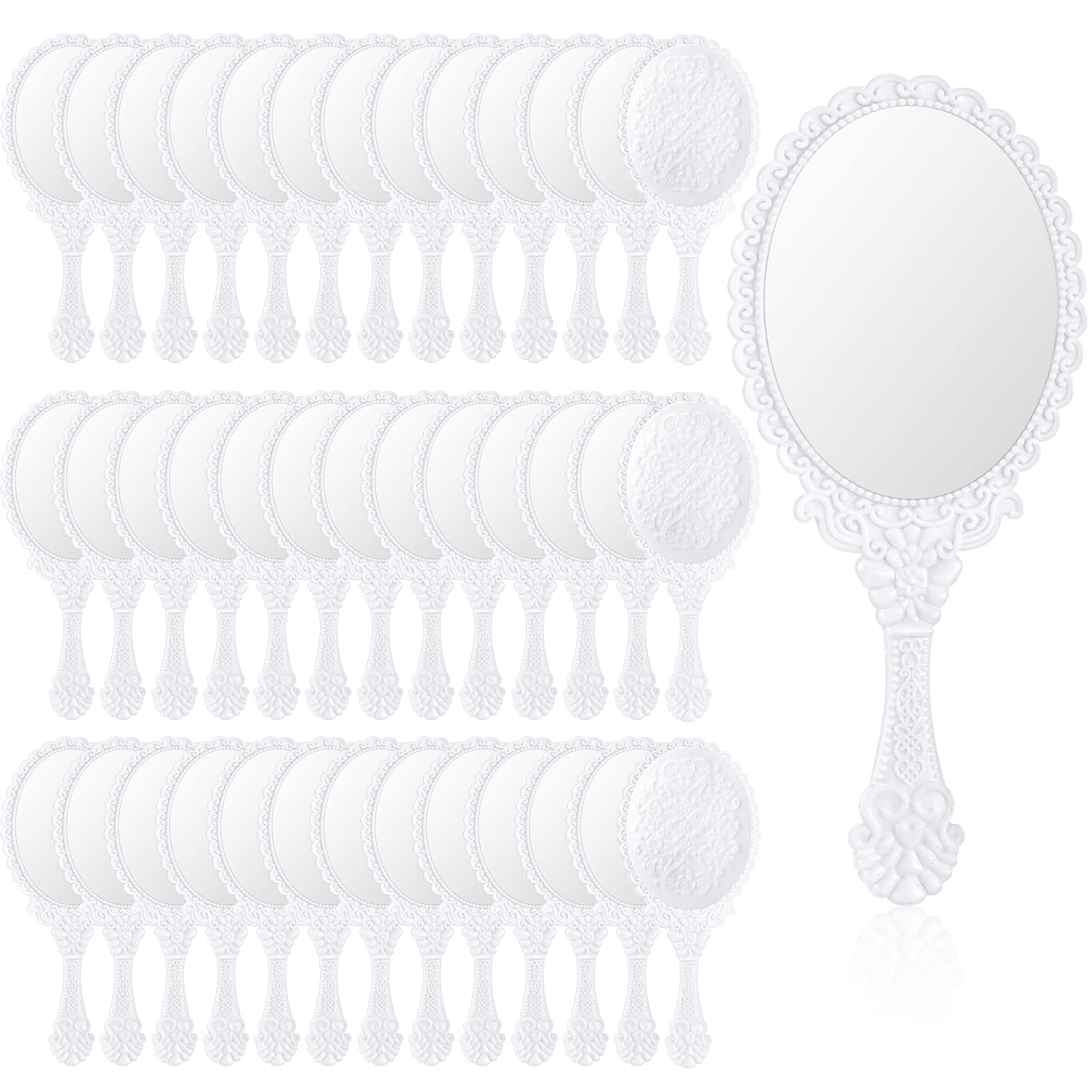 40 Pcs Vintage Handheld Mirror Retro Hand Held Mirror Vintage Hand Mirror Hand Mirrors with Handle Plastic Hand Held Mirrors for Kids Cute Compact Mirror for Girls (White)