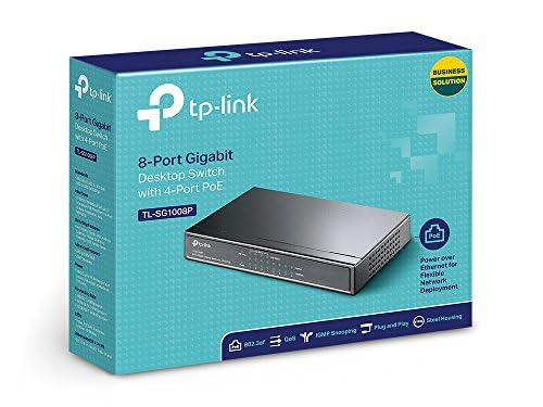 TP-Link PoE Switch Gigabit 8 Port | 4 Port PoE 55W | 802.3af Compliant | Shielded Ports | Traffic Optimization | Plug and Play | Sturdy Metal (TL-SG1008P) (Renewed)