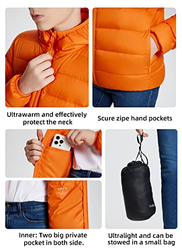BALEAF Kids Puffer Down Jackets with Hood for Boys Girls Ultralight Packable Cold Winter Lightweight Outerwear Orange XS