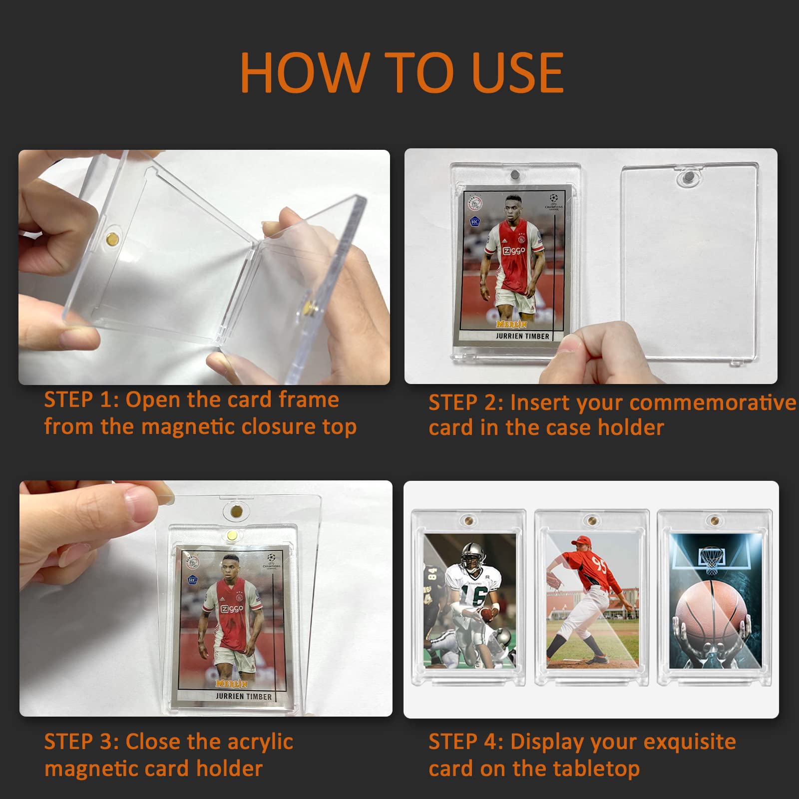 Taie Hyung 10 Count Magnetic Card Holder Case 35pt, One Touch Baseball Card Holders with 5 Stands, Clear Acrylic Card Protector Hard Plastic for Trading Cards Sport Cards Top Loaders