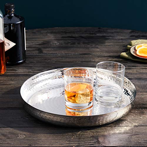 Elegance Hammered Stainless Steel Round Tray, 13", Silver