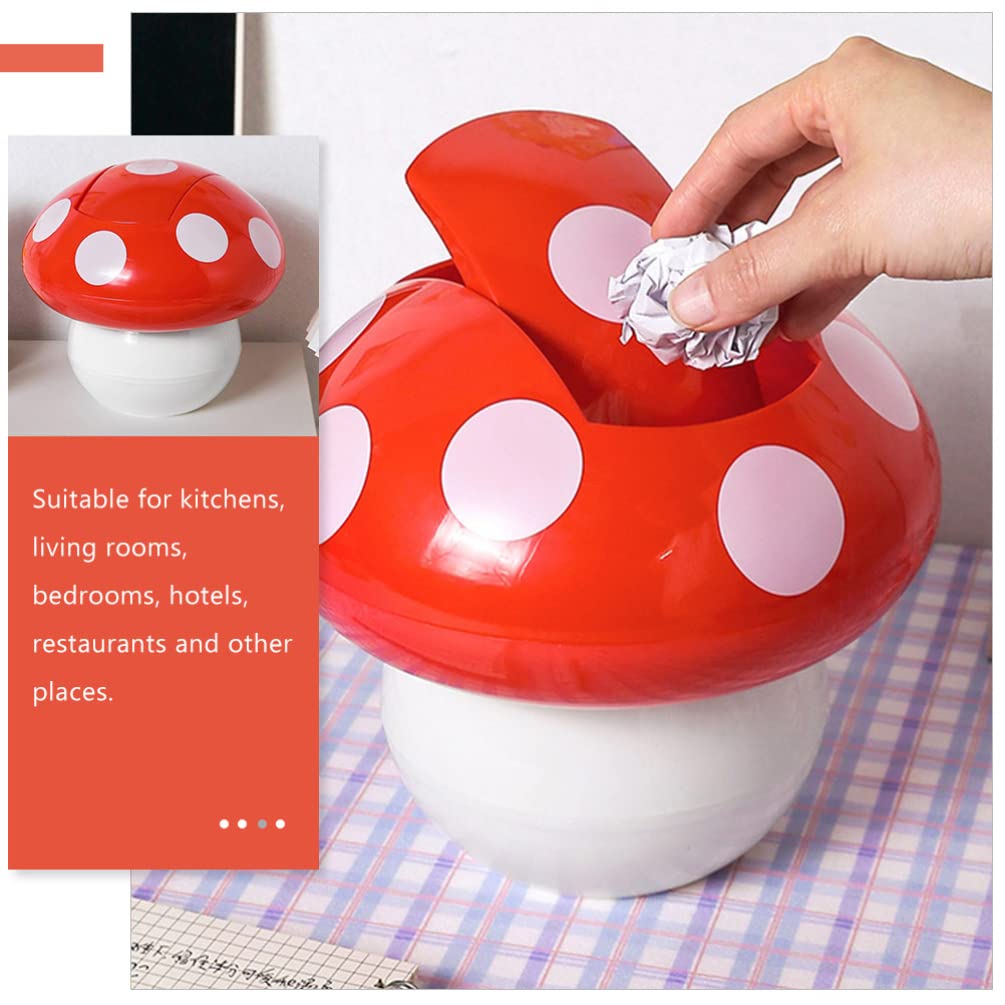 Healeved Small Trash Can for Desktop, Mushroom Trash Can Mini Adorable Trash Can with Lid Tabletop Trash Can