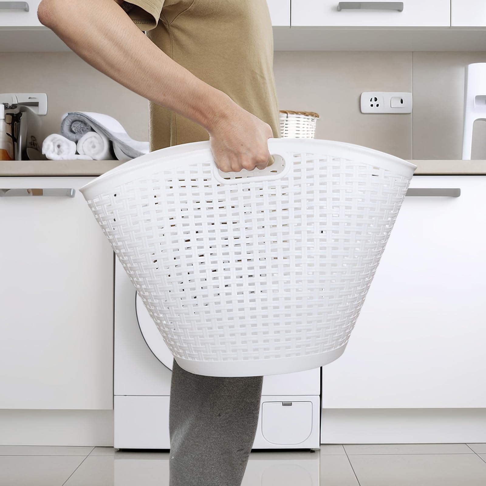 Sadstory 40 L Plastic Laundry Hamper, Large Plastic Storage Baskets, White, 6 Packs