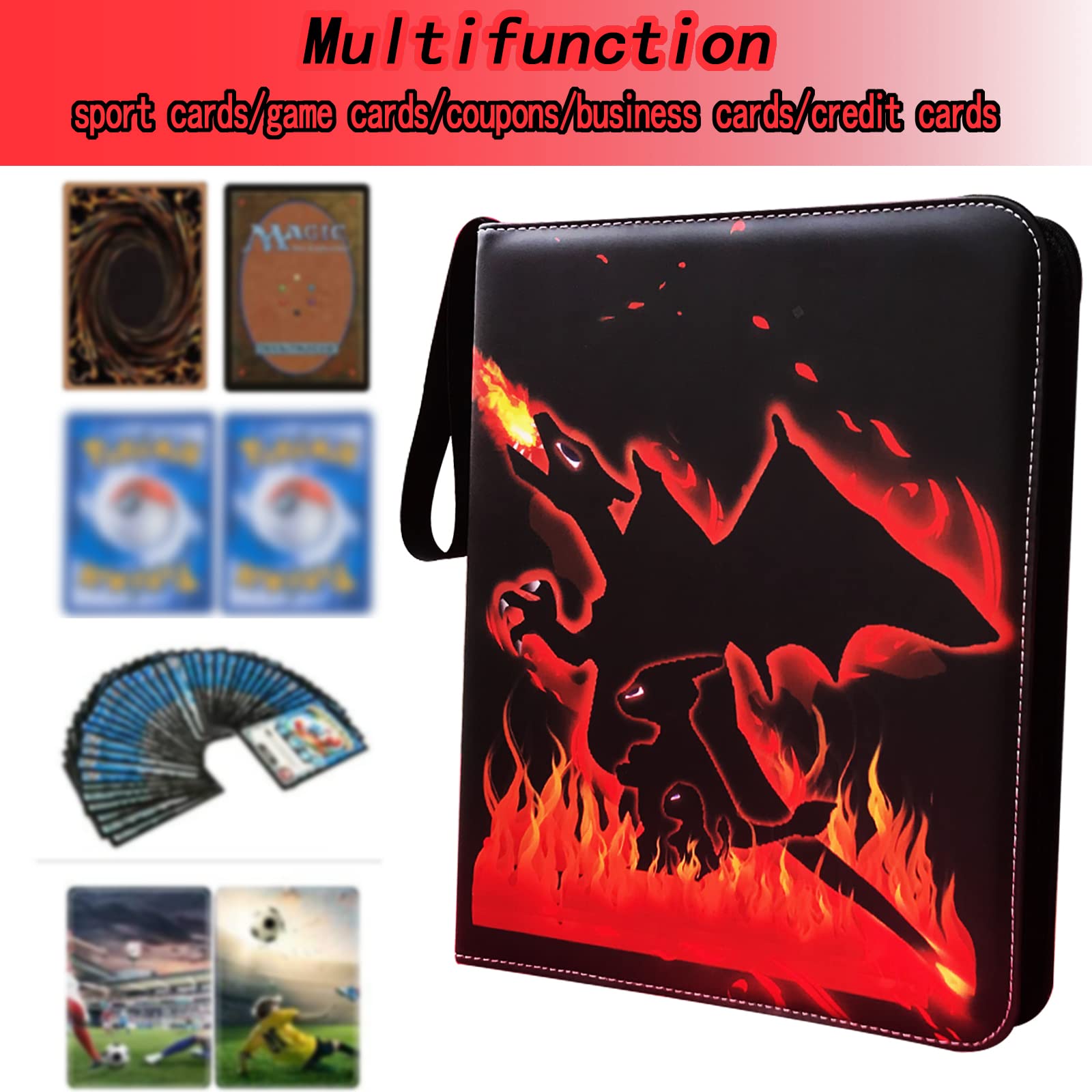 Card Binder for Trading Cards, 9-Pocket Trading Card Binder Fits 900 Cards with 50 Removable Sleeves