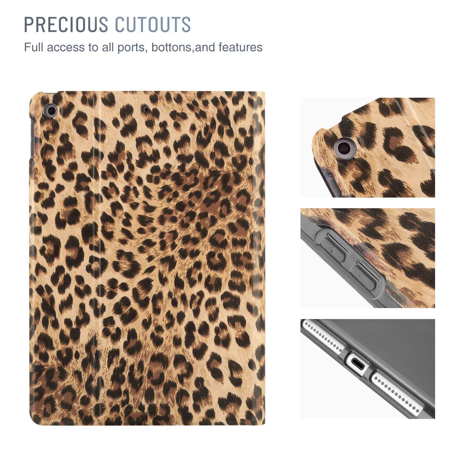 iPad 9th Generation Case, iPad 8th Generation Case, iPad 7th Generation Case, iPad 10.2 Case for Girls Women, iPad Case 9th Generation Adjustable Multi Viewing Stand Auto Wake/Sleep, Leopard