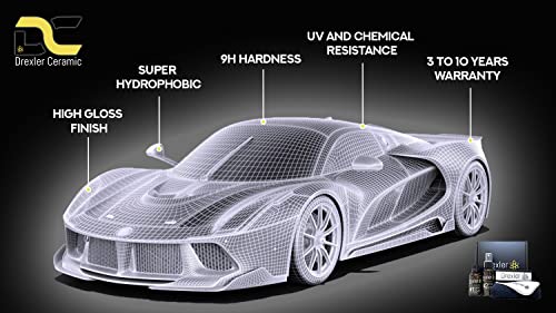 Drexler Ceramic Coating Kit 9h - Professional Grade, 3-5 Years of Gloss & Protection for Cars, 9h Hardness, Extra Hydrophobic Coating, High Shine Finish