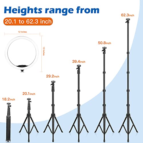 Aureday 12'' Selfie Ring Light with 62'' Tripod Stand and Phone Holder, LED Lighting with Phone Stand for Video Recording, Compatible with Cell Phones and Cameras