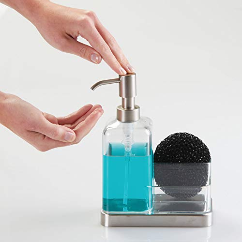 iDesign 67080 Forma Plastic Soap Pump with Caddy, Dispenser with Storage Compartment for Bathroom, Kitchen Countertops, Sinks, Set of 1, Stainless