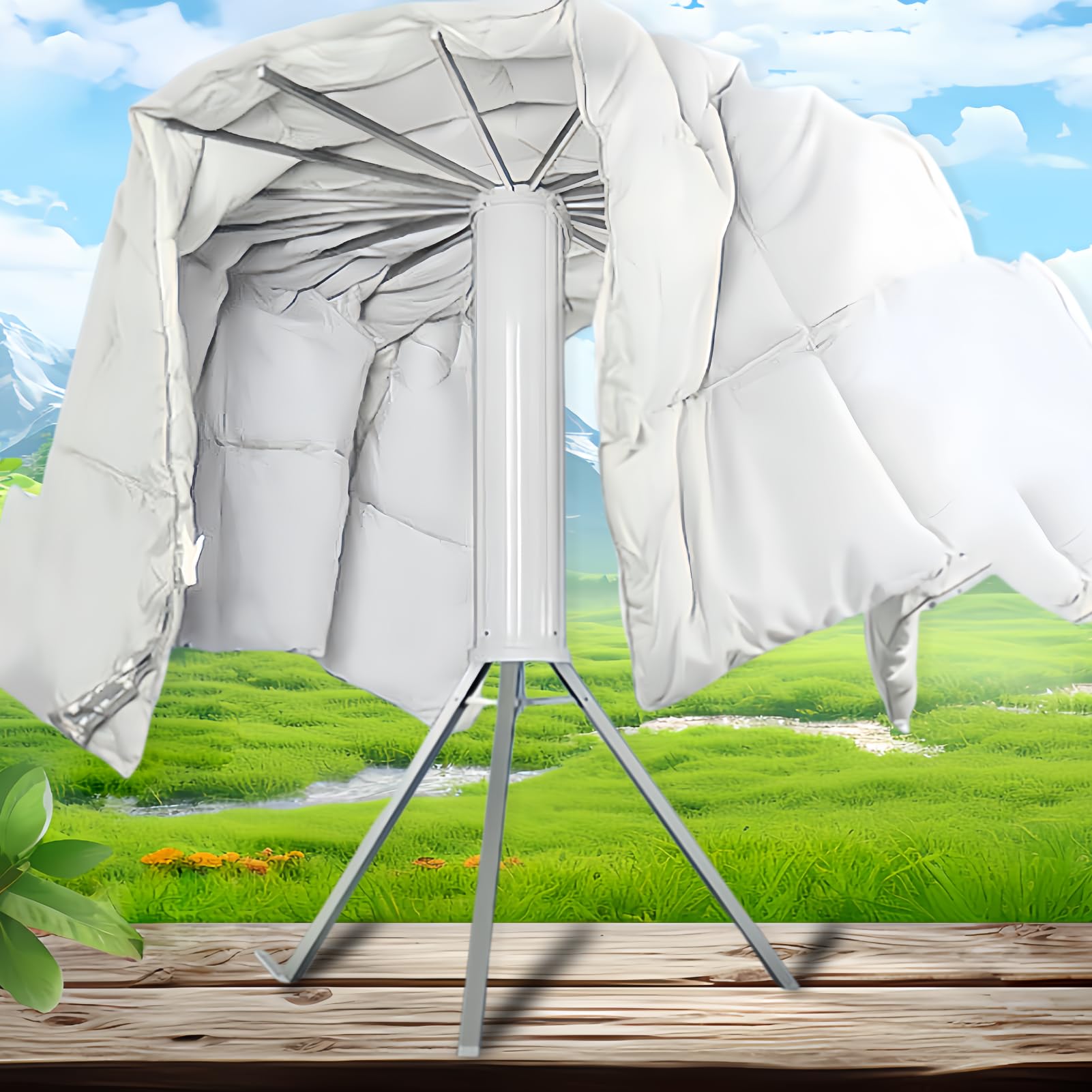 LQDMAER Tripod Clothes Drying Rack Portable, Collapsible Tripod Drying Rack Clothing with Retractable 16 Rods, Spinning Tripod Laundry Clothes Drying Rack, Tripod Clothes Dryer Rack - Weight 7.9lb