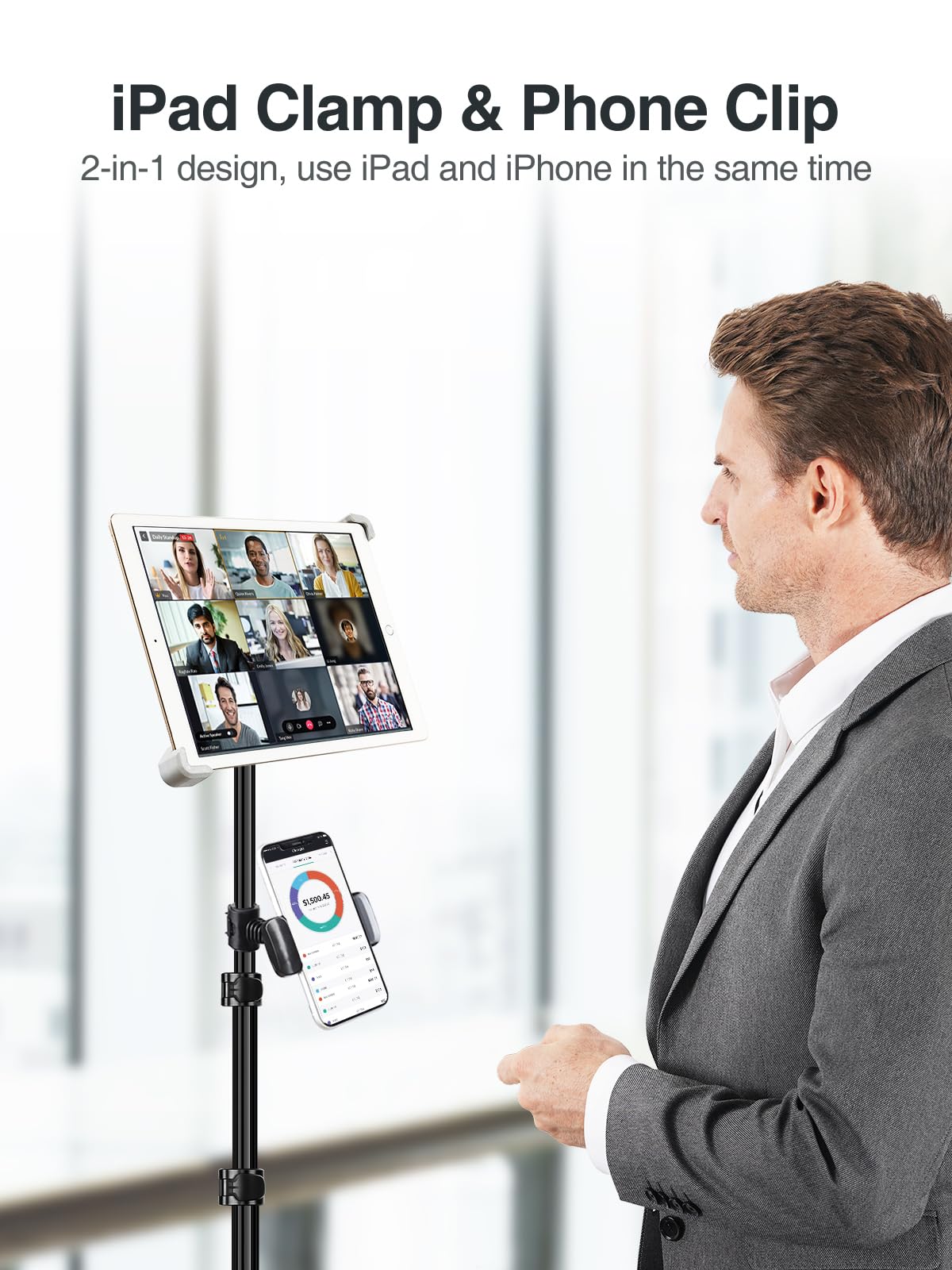 elitehood iPad Tripod Stand, Aluminum Alloy iPad Stand, 360 Rotation Adjustable Height iPad Stand Holder for Floor, Universal Compatible with iPad Mini, iPad Air, iPad and All 7.9-11 Inch Tablet