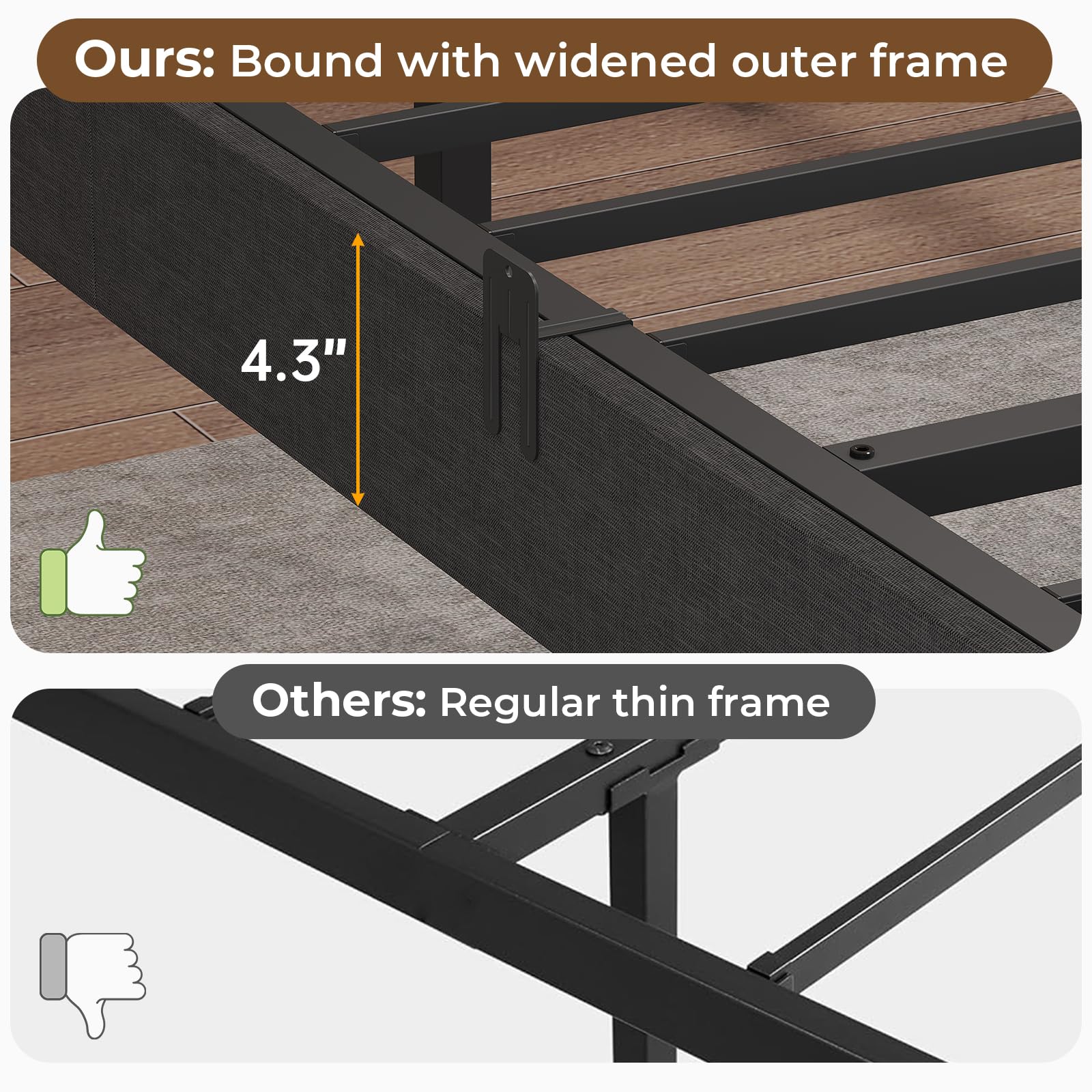 ADORNEVE Floating Bed Frame Full Size, LED Bed Frame Linen Upholstered Platform Bed with Underbed Storage Space, Heavy Steel Slats Support, No Box Spring Needed, Noise Free,Dark Grey