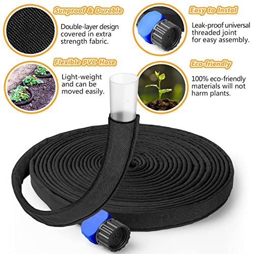 LAVEVE Soaker Hoses for Garden 15 FT, Heavy Duty Drip Irrigation Hose Save 80% Water, Leakproof Double Layer Sprinkler Hose 15 Foot Black Water Hose for Watering System Garden Beds Vegetable