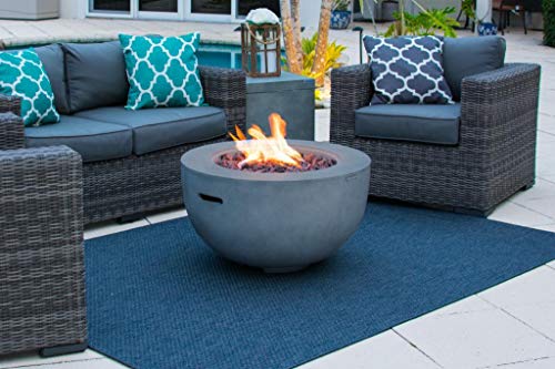 AKOYA Outdoor Essentials 30" Fiber Concrete Outdoor Propane Gas Fire Pit Table Bowl in Gray
