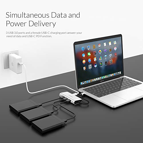 LENTION USB C Hub with 4K HDMI, Gigabit Ethernet, 3 USB 3.0 & Type C Charging for 2023-2016 MacBook Pro, New Mac Air/Surface/Chromebook/Steam Deck, More, Stable Driver Adapter (CB-C65, Silver)