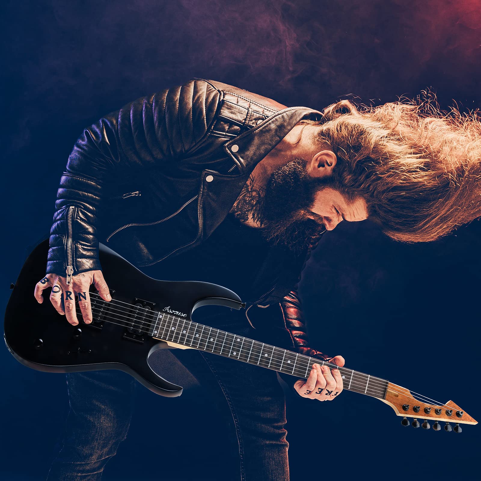 39 Inch Full Size Electric Guitar, Asmuse Solid Body Dinky Electric Guitar, HH Pickups 6 Strings Electric Guitar for Beginner Starter Black