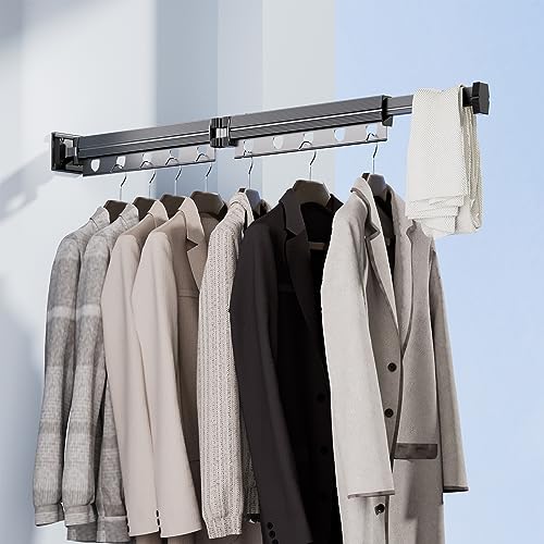 BENOSS Wall Mounted Clothes Drying Rack, Collapsible Laundry Garment Hanger, Easy Assembly Space Saver Hangers for Balcony Bathroom Bedroom (Grey-S)