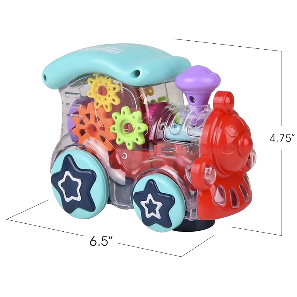 ArtCreativity Light Up Transparent Toy Train for Kids, 1PC, Bump and Go Toy Car with Colorful Moving Gears, Music, and LED Effects, Fun Educational Toy for Kids, Great Birthday Gift Idea