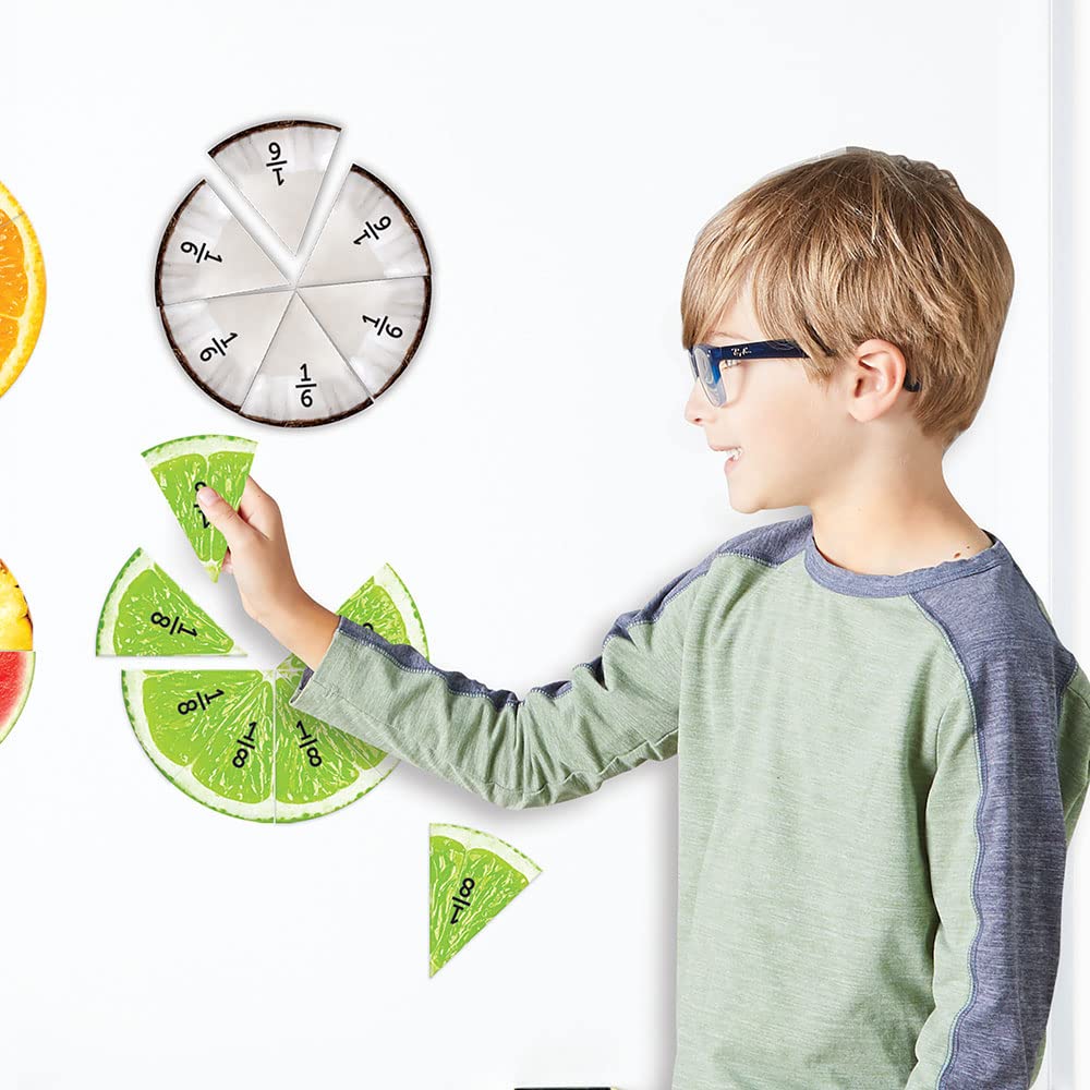 Learning Resources Magnetic Fruit Fractions, Number Learning for Kids Math, Montessori Math, Games for Kids, Educational Indoor Games, 24 Pieces, Age 6+
