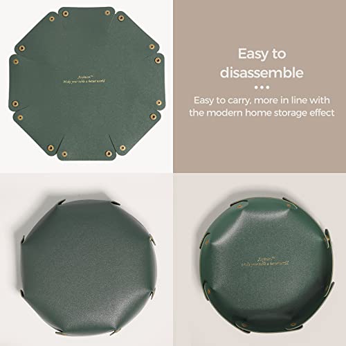 Aoyinism Leather Valet Trays,Premium Catchall Trays,Jewelry Trays, Decorative Desk Organizer, Soft Foldable Desk Organizer, Office/Home Organization Trays(Large and Small,2PCS) (Green)
