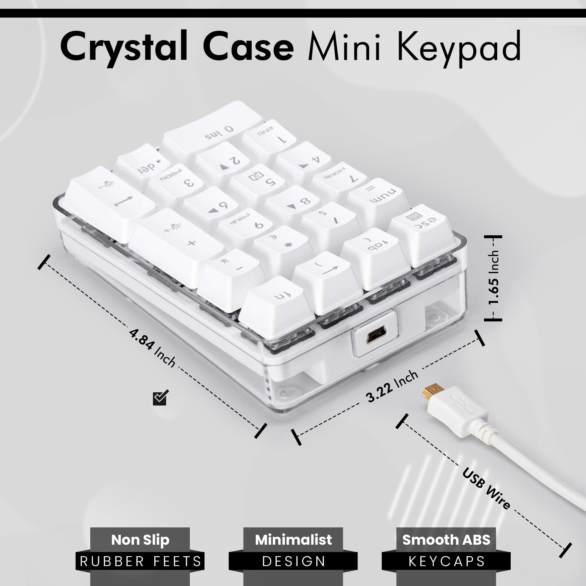 Qisan Mechanical Numeric Keypad GATERON Brown Switch Wired Crystal Case White Backlit Gaming Keypad 21 Keys Mini Numpad Portable Mechanical Numpad Extended | Laptop Accessories | keypad for Computer