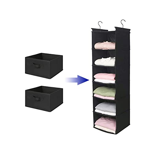 MAX Houser Hanging Shelf Closet Storage Organizer Removable Drawers ,Hanging Storage Organizer Hanging Sweater 2 Sock Underwear Drawers for Closet, Bedroom, Black