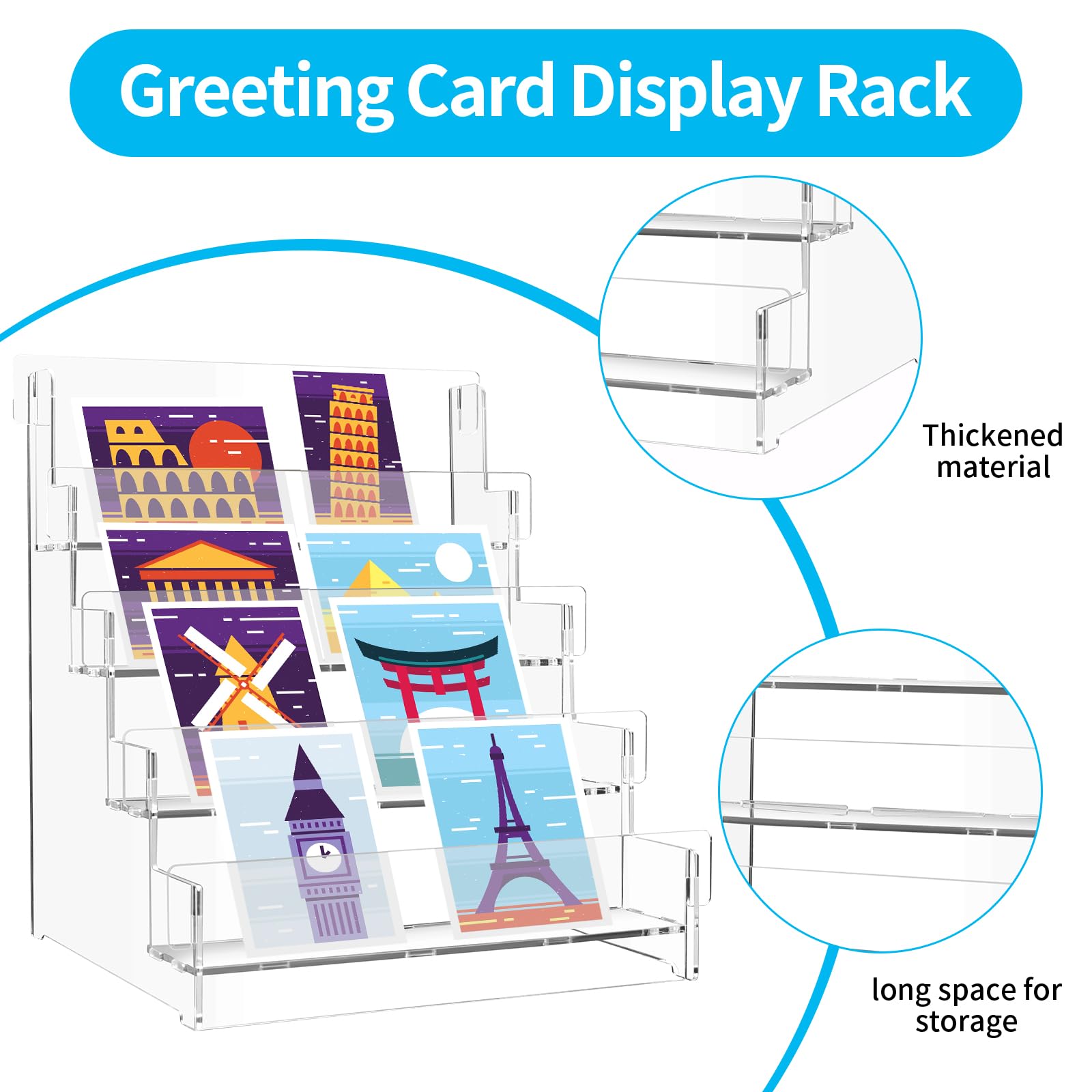 4 Tier Acrylic Greeting Card Display Stand Sticker Display Stand for Vendors Retail Display Postcard Display Photo Stand Retail Display Racks Mail Organizer Stamp Pad Holder Storage for Cards