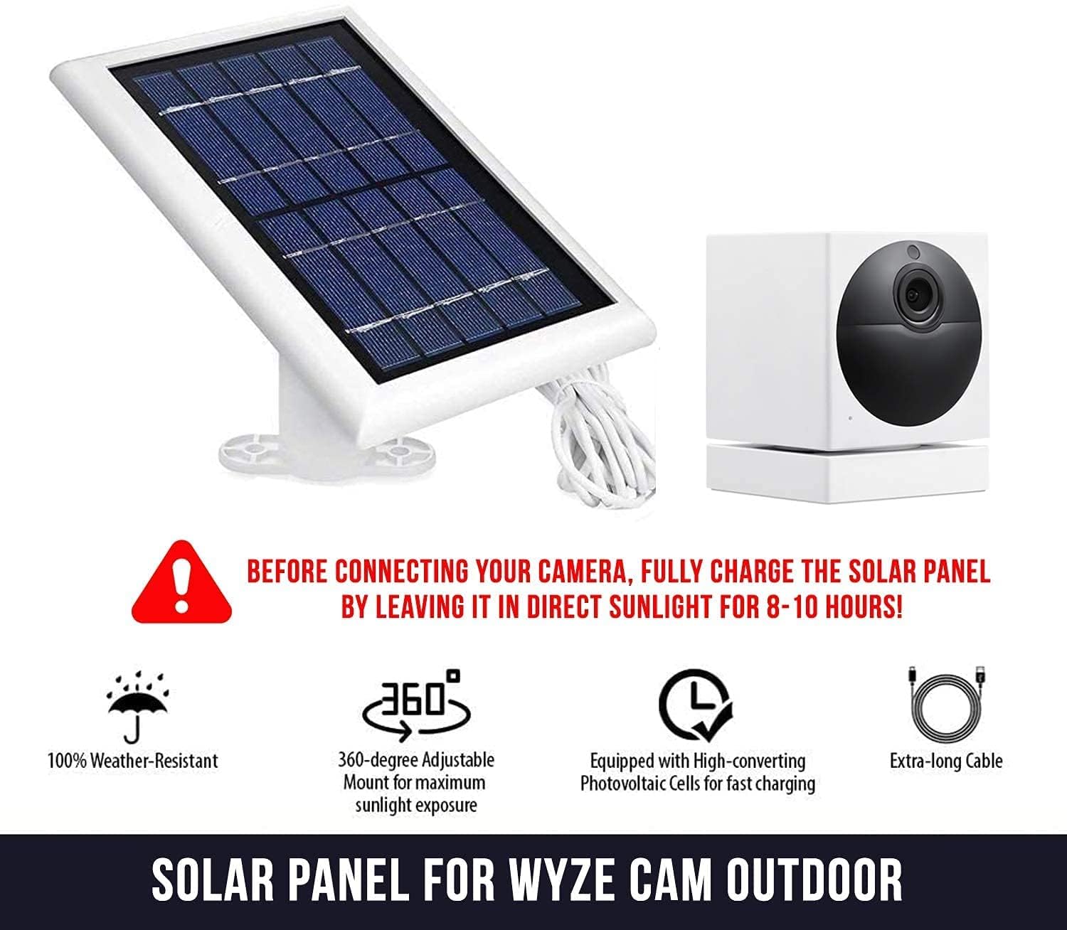 Wasserstein Solar Panel Compatible with Wyze Cam Outdoor - Power Your Surveillance Camera continuously with 2W 5V Charging (3-Pack, White) (Wyze Cam Outdoor NOT Included)