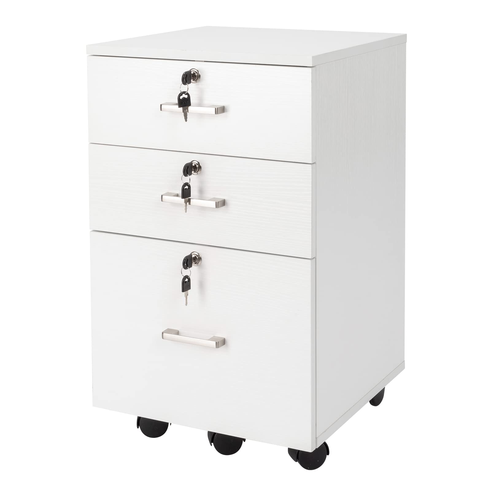 3 Drawer Rolling File Cabinet with Lock, Wood Under Desk Filing Cabinet fits Letter/Legal/A4 Size for Home Office,3-Drawer Mobile File Cabinet White 15.75" L x 15.75" W x 26.1" H